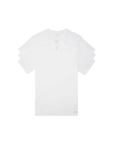 Calvin Klein mens 100% Cotton T-Shirt Packs 3 WHITE V Neck 2XL CLASSIC FIT