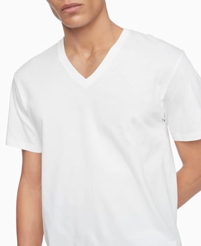 Calvin Klein mens 100% Cotton T-Shirt Packs 3 WHITE V Neck 2XL CLASSIC FIT