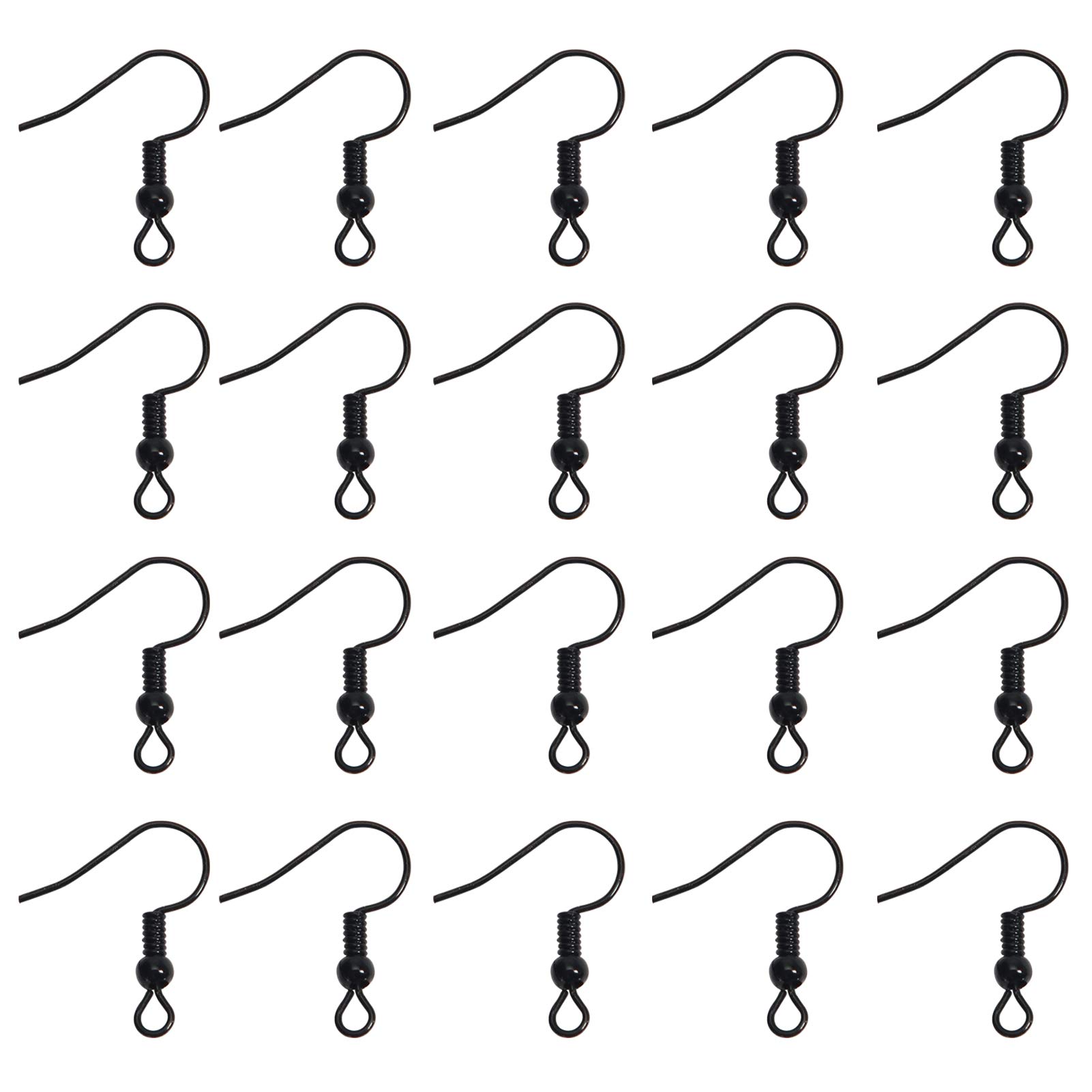 TOAOB 100pcs Earring Hooks Hypo Allergenic French Ear Wires with Ball and Coil 18mm Black Fish Hook Earrings Making Supplies Jewelry Findings