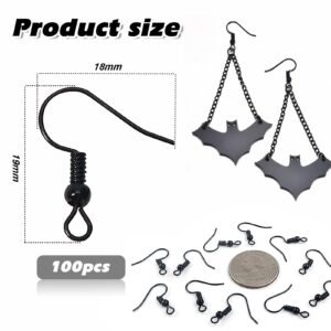 TOAOB 100pcs Earring Hooks Hypo Allergenic French Ear Wires with Ball and Coil 18mm Black Fish Hook Earrings Making Supplies Jewelry Findings