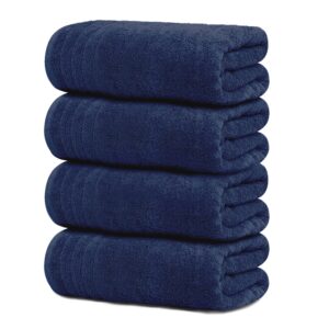 tens towels large bath towels, 100% cotton, 30 x 60 inches extra large bath towels, lighter weight, quicker to dry, super absorbent, perfect bathroom towels (pack of 4, navy)