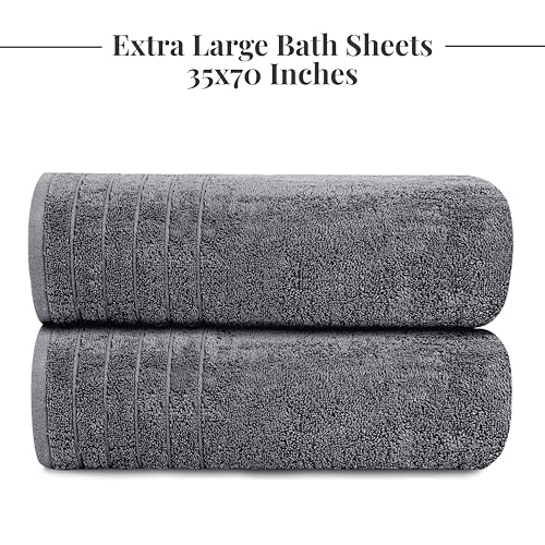 Tens Towels Large Bath Sheets, 100% Cotton, 35x70 inches Extra Large Bath Towel Sheets, Lighter Weight, Quicker to Dry, Super Absorbent, Oversized Bath Towels (DARK GREY)