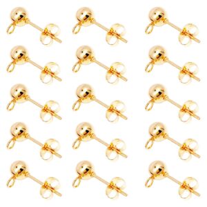 100pcs ball earring studs with 100pcs butterfly earring backs,kc gold round ball earring hypoallergenic ear pins spherical earrings earring studs for jewelry making diy earring