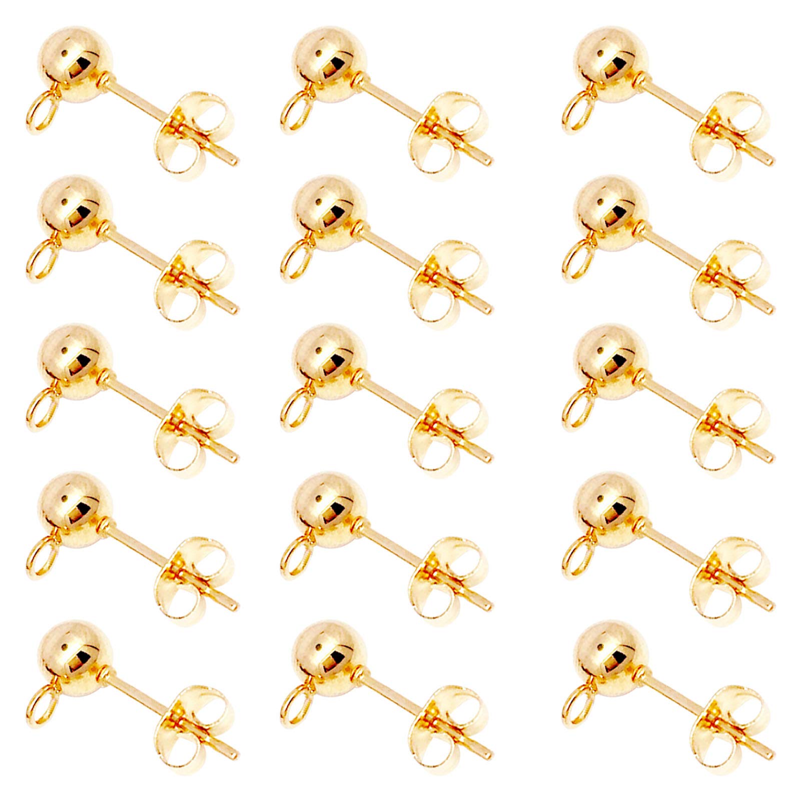 100pcs Ball Earring Studs with 100pcs Butterfly Earring Backs,KC Gold Round Ball Earring Hypoallergenic Ear Pins Spherical Earrings Earring Studs for Jewelry Making DIY Earring