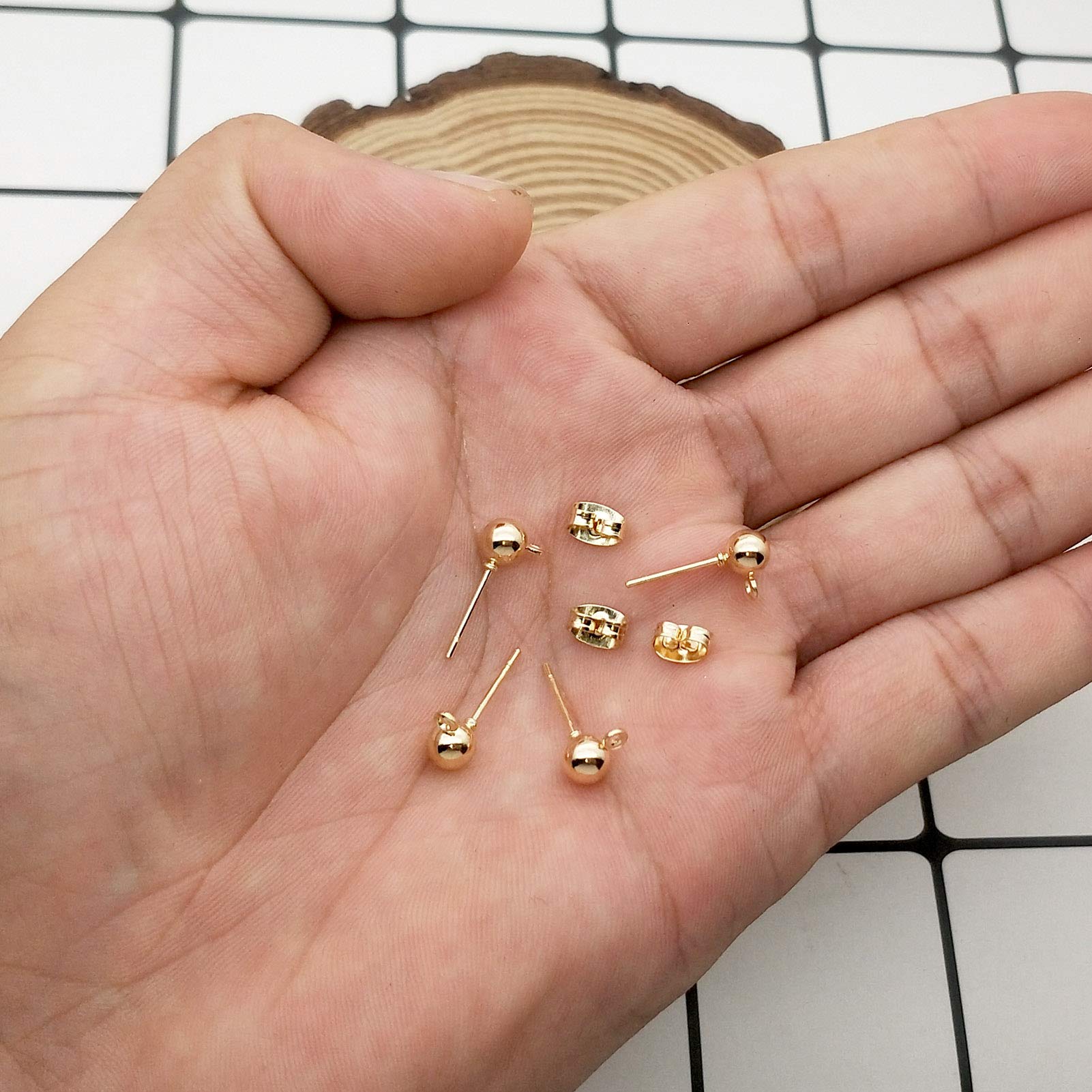 100pcs Ball Earring Studs with 100pcs Butterfly Earring Backs,KC Gold Round Ball Earring Hypoallergenic Ear Pins Spherical Earrings Earring Studs for Jewelry Making DIY Earring