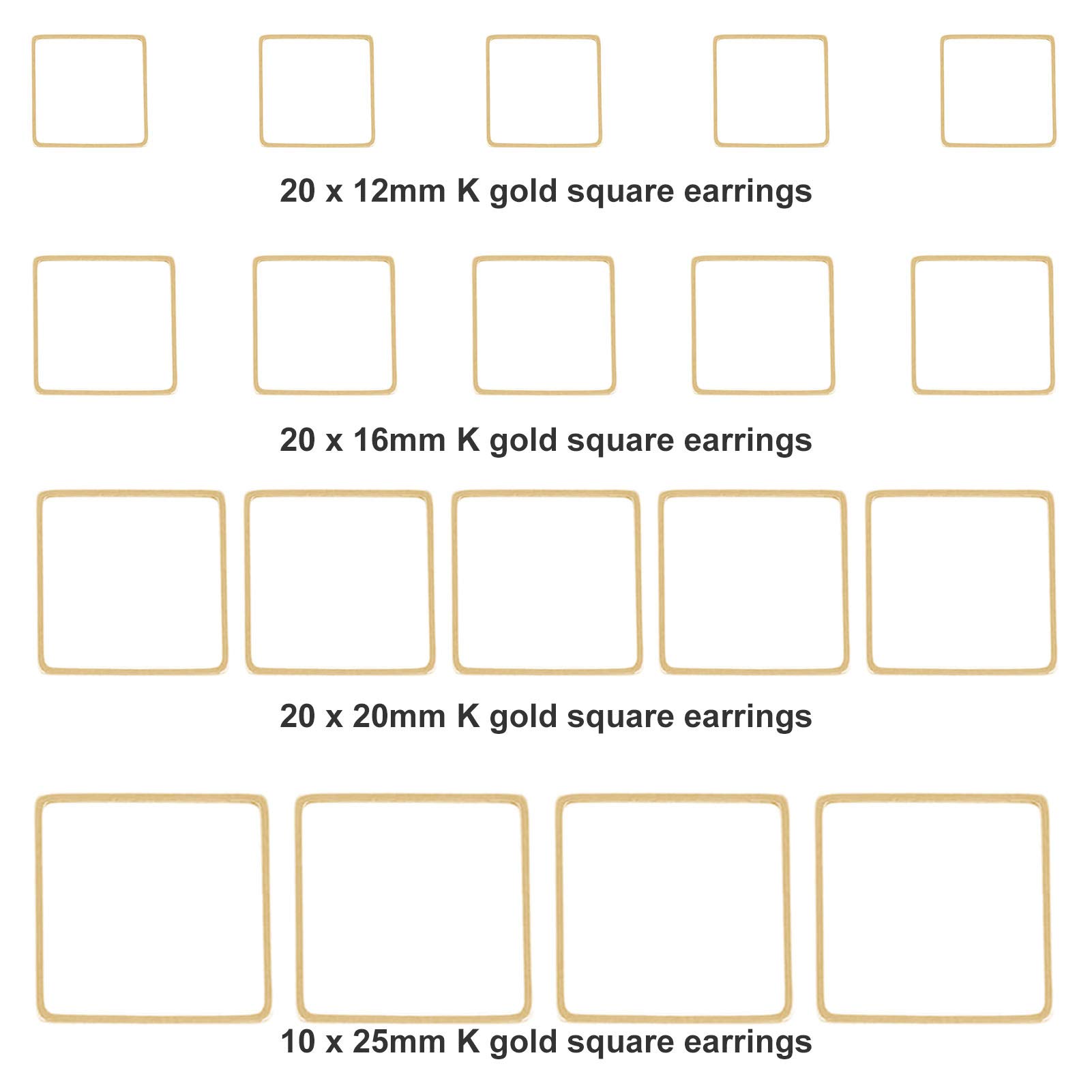 70pcs Earrings Beading Hoop Earring Finding Square Hollow Pendant for Jewelry Making DIY Crafts Art Creation Women Gift (Square)