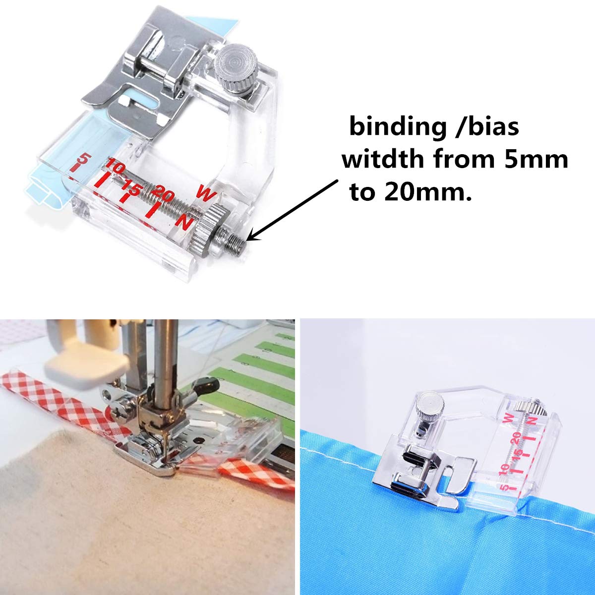 Fbshicung 9Pcs Sewing Machine Feet Set Includes 3pcs Narrow Rolled Hem Presser Feet,3Pcs Rolled Hem Pressure Foot,Zig Zag Presser Foot,Adjustable Guide Foot, Bias Binder Foot for Brother Singer Janome