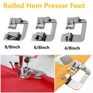 Fbshicung 9Pcs Sewing Machine Feet Set Includes 3pcs Narrow Rolled Hem Presser Feet,3Pcs Rolled Hem Pressure Foot,Zig Zag Presser Foot,Adjustable Guide Foot, Bias Binder Foot for Brother Singer Janome