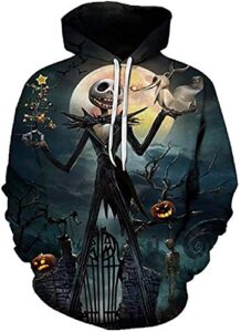 mlsjdger unisex nightmare before christmas jack & sally novelty hoodie 3d print sweatshirts hoodie