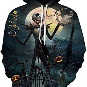 mlsjdger Unisex Nightmare Before Christmas Jack & Sally Novelty Hoodie 3D Print Sweatshirts Hoodie