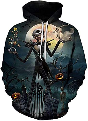 mlsjdger Unisex Nightmare Before Christmas Jack & Sally Novelty Hoodie 3D Print Sweatshirts Hoodie