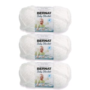 bernat baby blanket white yarn - 3 pack of 100g/3.5oz - polyester - 6 super bulky - 72 yards - knitting/crochet