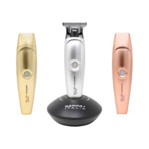 gamma+ absolute hitter professional cordless hair trimmer, modular color lids, 3 guards, 3 modular color lids included (matte chrome, rose gold, gold)