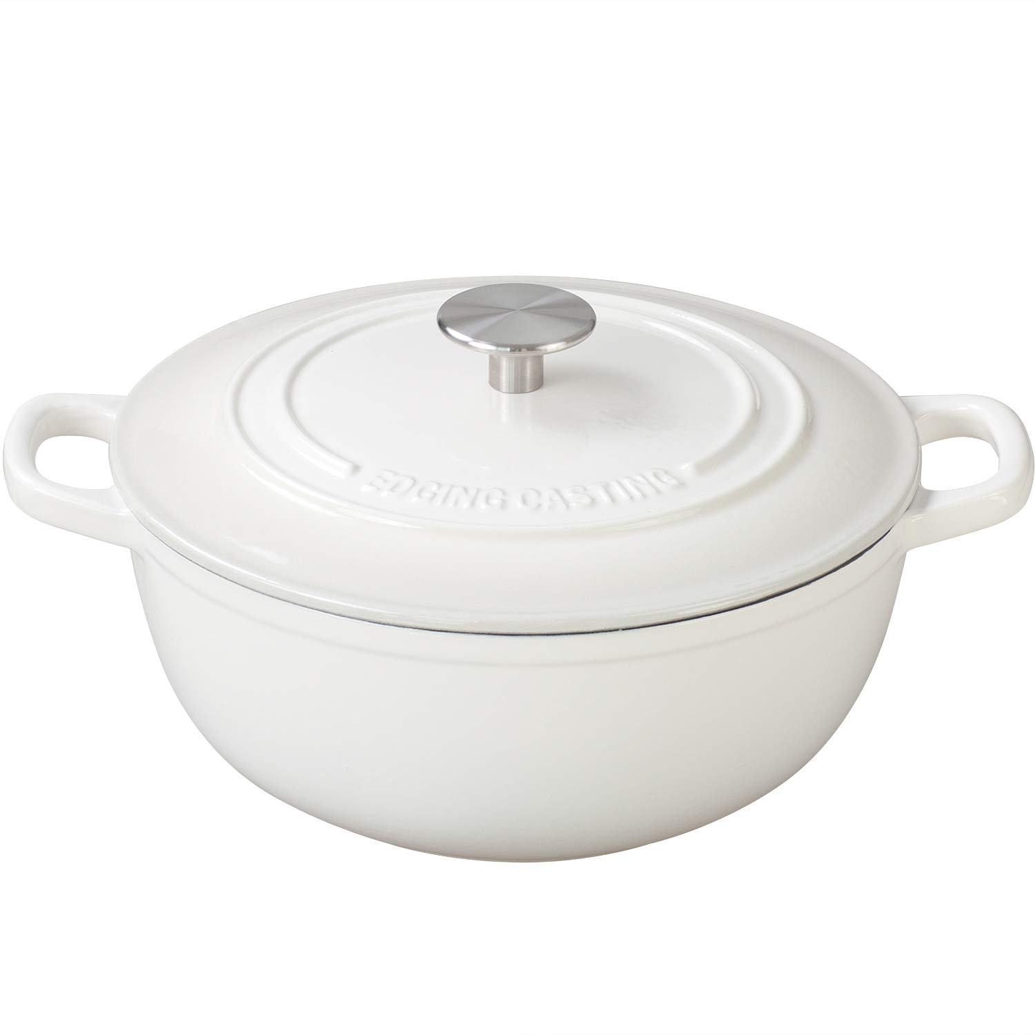 EDGING CASTING Enameled Cast Iron Dutch Oven Pot with Lid for Bread Baking, Enameled Bread Ovens, Suitable For Variety Stovetops, 5 Quart, White