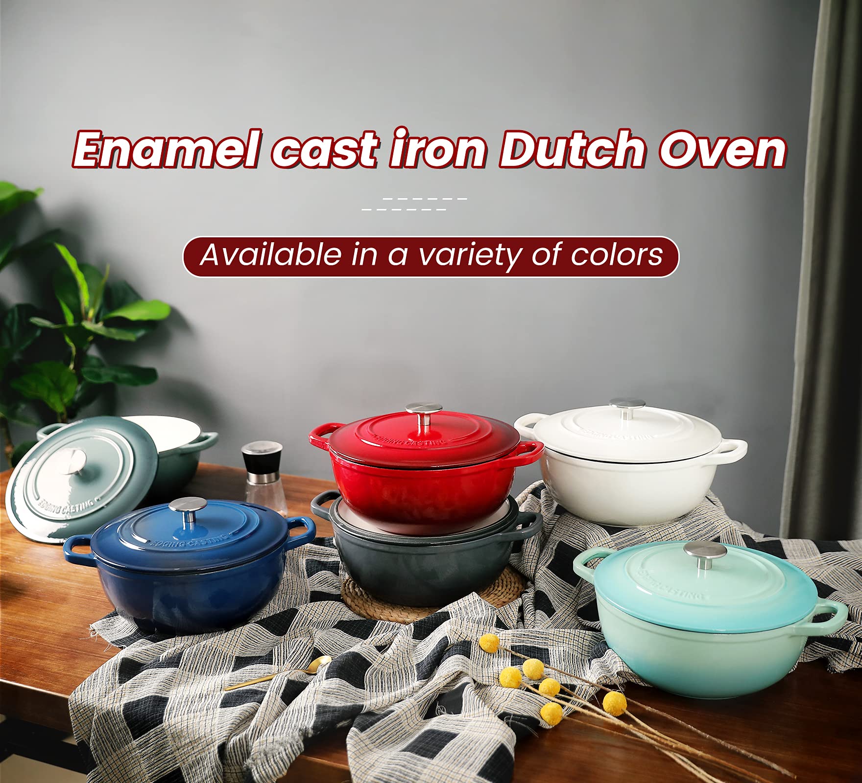 EDGING CASTING Enameled Cast Iron Dutch Oven Pot with Lid for Bread Baking, Enameled Bread Ovens, Suitable For Variety Stovetops, 5 Quart, White