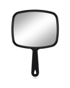 protecle large hand mirror, salon barber hairdressing handheld mirror with handle (square black 10.3"x7.4")