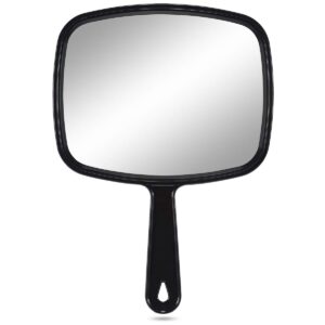 PROTECLE Large Hand Mirror, Salon Barber Hairdressing Handheld Mirror with Handle (Square Black 10.3"x7.4")