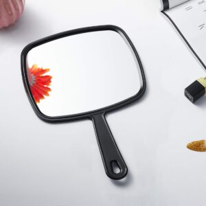 PROTECLE Large Hand Mirror, Salon Barber Hairdressing Handheld Mirror with Handle (Square Black 10.3"x7.4")