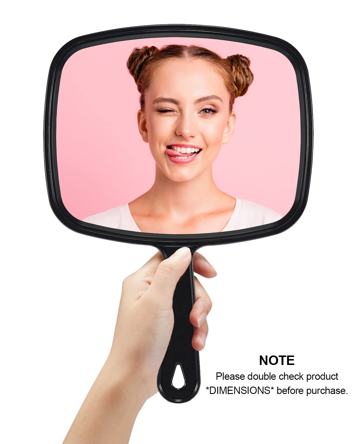 PROTECLE Large Hand Mirror, Salon Barber Hairdressing Handheld Mirror with Handle (Square Black 10.3"x7.4")