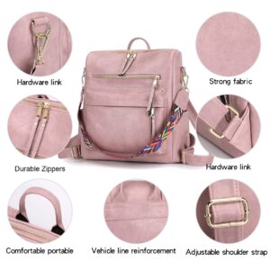 ZOCILOR Women's Fashion Backpack Purse Multipurpose Design Convertible Satchel Handbags and Shoulder Bag PU Leather Travel bag (Light Pink)