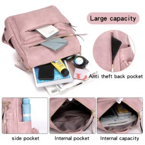 ZOCILOR Women's Fashion Backpack Purse Multipurpose Design Convertible Satchel Handbags and Shoulder Bag PU Leather Travel bag (Light Pink)