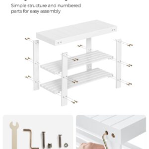 SONGMICS Shoe Rack Bench, 3-Tier Bamboo Shoe Storage Organizer, Entryway Bench, Holds Up to 286 lb, 11.3 x 27.6 x 17.8 Inches, for Entryway Bathroom Bedroom, White ULBS004W01