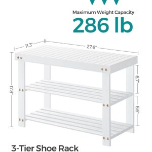 SONGMICS Shoe Rack Bench, 3-Tier Bamboo Shoe Storage Organizer, Entryway Bench, Holds Up to 286 lb, 11.3 x 27.6 x 17.8 Inches, for Entryway Bathroom Bedroom, White ULBS004W01