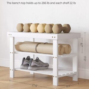 SONGMICS Shoe Rack Bench, 3-Tier Bamboo Shoe Storage Organizer, Entryway Bench, Holds Up to 286 lb, 11.3 x 27.6 x 17.8 Inches, for Entryway Bathroom Bedroom, White ULBS004W01