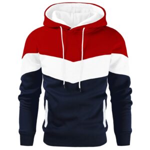 gesean men's novelty color block pullover fleece hoodie long sleeve casual sweatshirt with pocket red large