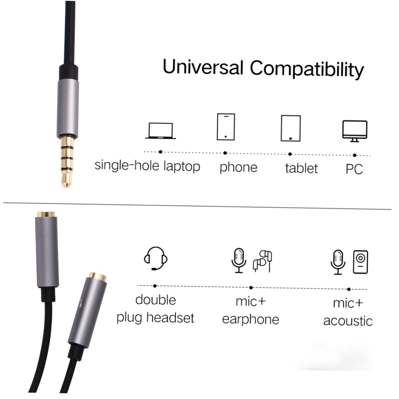 Audio Adapter Cable Splitter Cable for Earphones Earphone Splitter Y Splitter Cable Headset Splitter Headphone Mic y Adapter Cable Splitter Cable for Headphones Audio Splitter