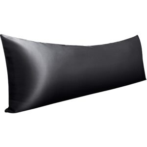 ntbay satin body pillowcase for hair and skin, luxurious and silky pillow case with envelope closure, 20x54 inches, black