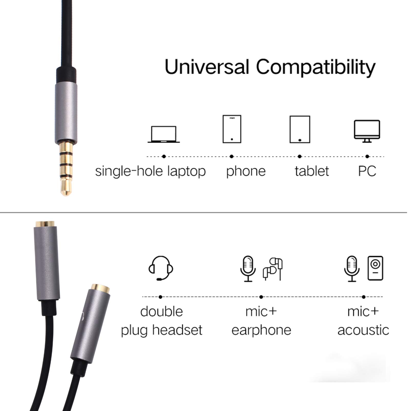 USB Splitter USB Splitter Headphone Splitter 3.5mm Stereo Audio Adapter Cable Male to 2 Male for Smartphone Computer Earphone Speakers Headset Splitter Headphone Adapter