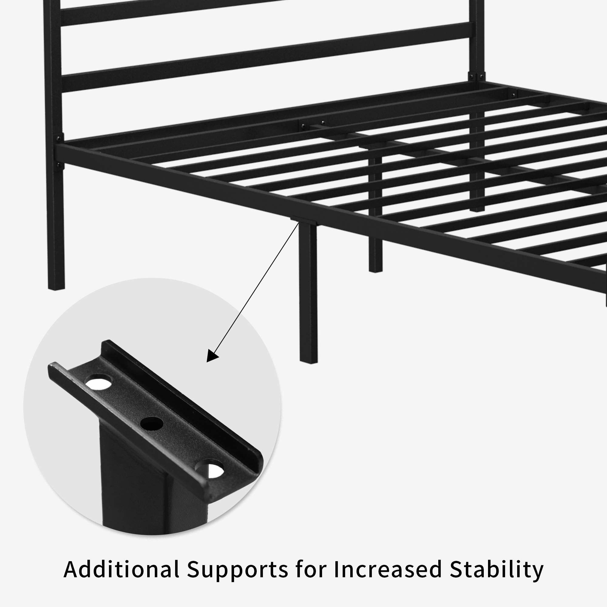 YITAHOME Metal Four Poster Canopy Bed Frame 14 Inch Platform with Built-in Headboard Strong Metal Slat Mattress Support, No Box Spring Needed, Black, King Size