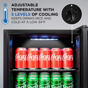 Ivation 62 Can Beverage Refrigerator, Freestanding Ultra Cool Mini Fridge, Beer, Cocktails, Soda, Juice Cooler for Home & Office, Reversible Glass Door & Adjustable Shelving - Stainless Steel