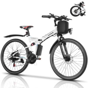 vivi m026tgb electric bike 26" electric bike for adults, folding electric mountain bike with 500w motor, 48v removable lithium battery, 21 speed, 21.7mph, up to 50 miles, dual shock absorber, ul2849