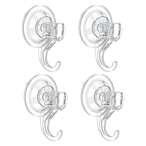 VIS'V Suction Cup Hooks, Small Clear Heavy Duty Vacuum Suction Hooks Shower Wall Suction Cup Hangers Removable Reusable Window Glass Door Suction Holder for Bathroom Kitchen Decor - 4 Pcs