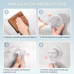 VIS'V Suction Cup Hooks, Small Clear Heavy Duty Vacuum Suction Hooks Shower Wall Suction Cup Hangers Removable Reusable Window Glass Door Suction Holder for Bathroom Kitchen Decor - 4 Pcs