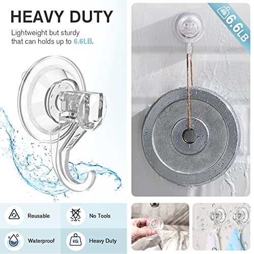 VIS'V Suction Cup Hooks, Small Clear Heavy Duty Vacuum Suction Hooks Shower Wall Suction Cup Hangers Removable Reusable Window Glass Door Suction Holder for Bathroom Kitchen Decor - 4 Pcs