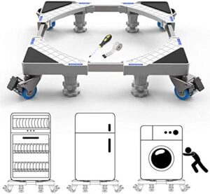 washing machine stand with 4 feet and 4x2 wheels, mini fridge stand, adjustable appliance rollers stand for washing machine mover and refrigerator wheels