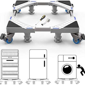 Washing machine stand with 4 Feet and 4x2 wheels, mini fridge stand, Adjustable appliance rollers stand for Washing Machine mover and refrigerator wheels