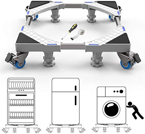 Washing machine stand with 4 Feet and 4x2 wheels, mini fridge stand, Adjustable appliance rollers stand for Washing Machine mover and refrigerator wheels