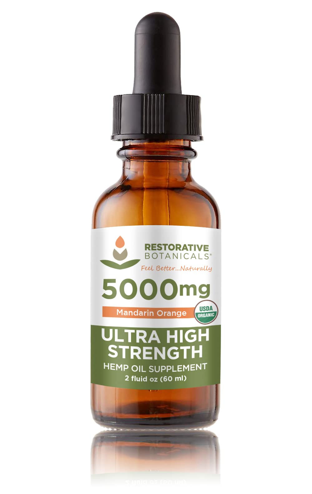 Restorative Botanicals Ultra High Strength Hemp Oil - 5000mg Mandarin Orange Flavor (2 oz - 120 Servings)