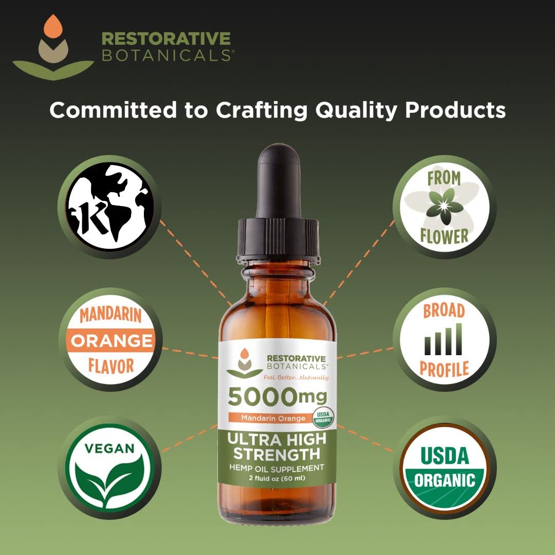 Restorative Botanicals Ultra High Strength Hemp Oil - 5000mg Mandarin Orange Flavor (2 oz - 120 Servings)