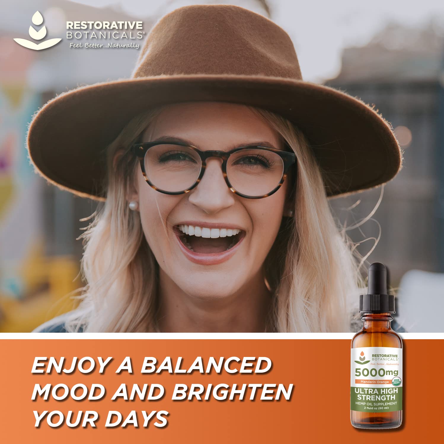 Restorative Botanicals Ultra High Strength Hemp Oil - 5000mg Mandarin Orange Flavor (2 oz - 120 Servings)