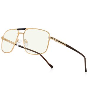 rb.pilot reading glasses for men square double bridge blue light blocking computer readers (gold, 1.50)