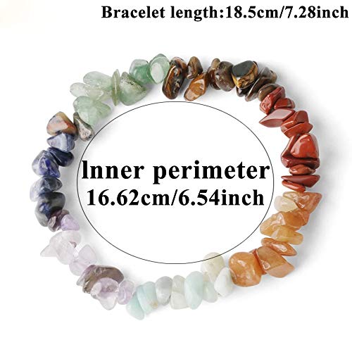 5 Pcs Natural Gemstone Chakra Crystal Healing Chip Stretch Bracelets,Gemstone Polished Irregular Crystals Stone Reiki Yoga Chipped Gravel Bead Jewelry Accessories