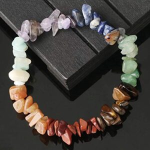 5 Pcs Natural Gemstone Chakra Crystal Healing Chip Stretch Bracelets,Gemstone Polished Irregular Crystals Stone Reiki Yoga Chipped Gravel Bead Jewelry Accessories