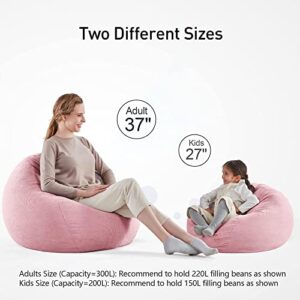 Nobildonna 3 ft Bean Bag Chair Cover (No Filler) for Adults and Kids, 300L Extra Large Stuffed Animal Storage Bean Bag Washable Soft Premium Corduroy Stuffable Bean Bag Cover (Pink)