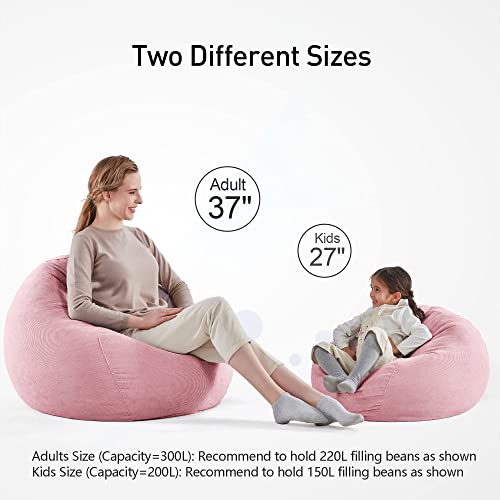 Nobildonna 3 ft Bean Bag Chair Cover (No Filler) for Adults and Kids, 300L Extra Large Stuffed Animal Storage Bean Bag Washable Soft Premium Corduroy Stuffable Bean Bag Cover (Pink)