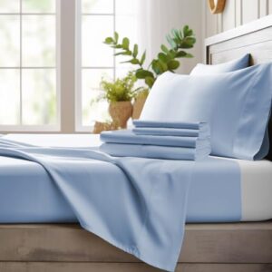 bamboo bay 4 piece king size sheets set - 100% viscose made from bamboo sheets king size - soft cooling sheets for hot sleepers - breathable king sheets deep pocket fits up to 16" mattress, light blue